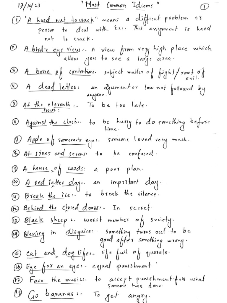 Most Common Idioms Prepared by Aqeel Ahmed Kalhoro | PDF Most Common Idioms Prepared by Aqeel Ahmed Kalhoro | PDF