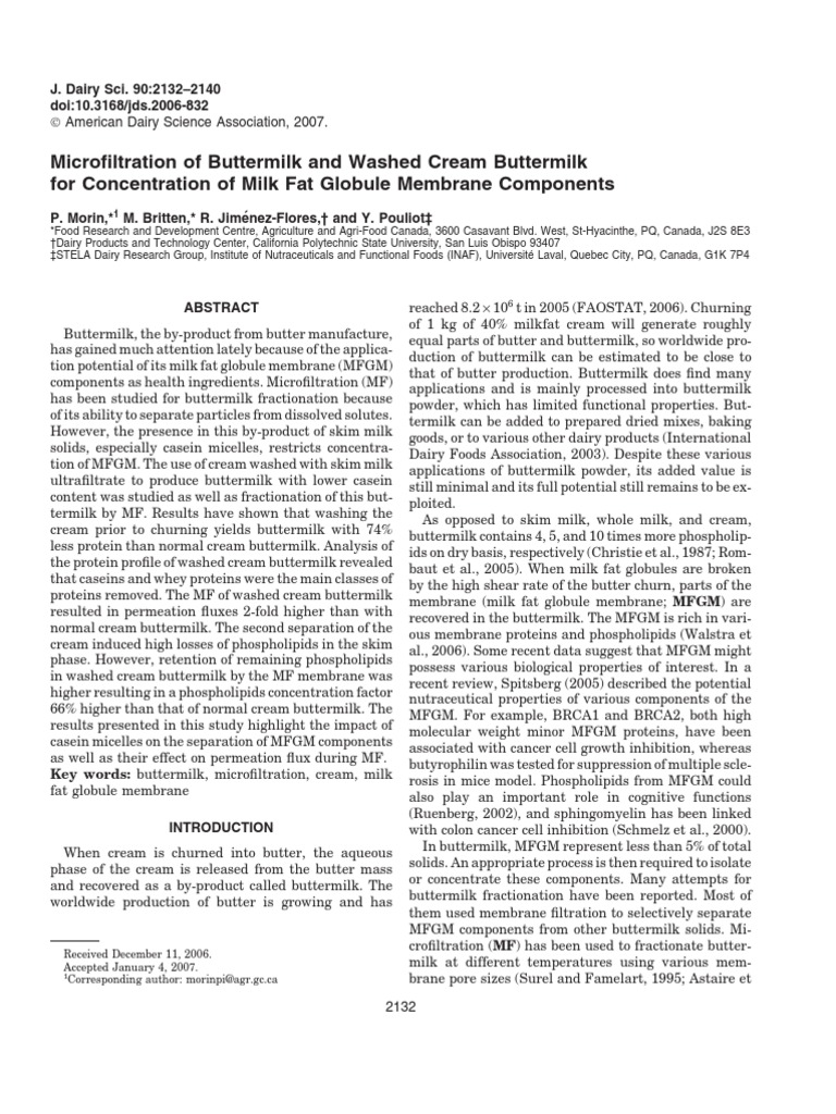 Micro Filtration of Buttermilk | PDF | Membrane | Milk