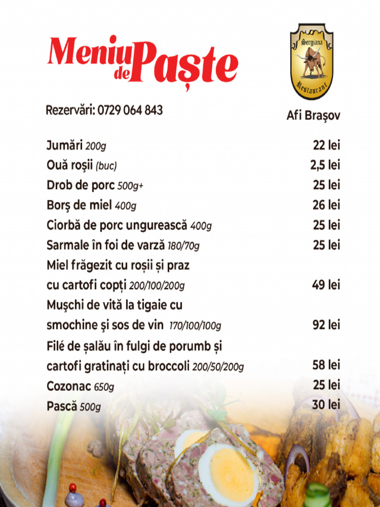 Meniu de Paste Restaurante Sergiana Brasov | PDF