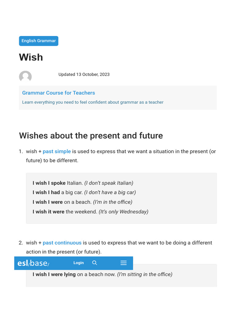 Understanding "Wish" in English Grammar | PDF | Learning | Behavior ...