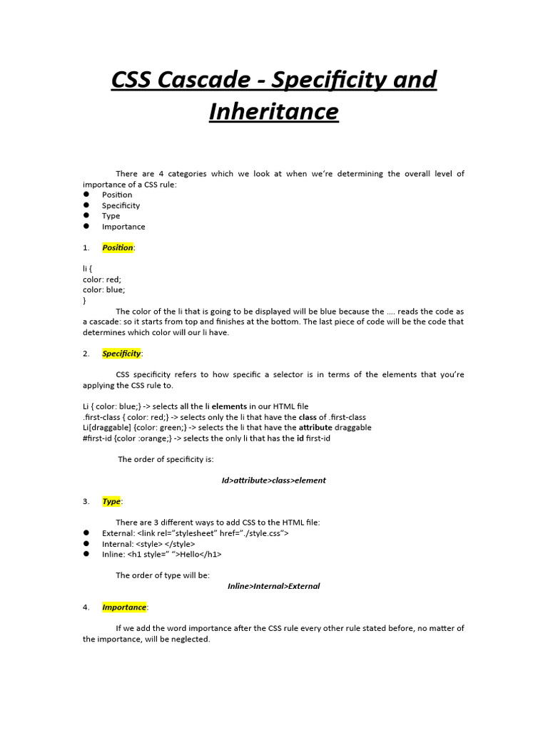 7.0 CSS Cascade - Specificity and Inheritance | PDF