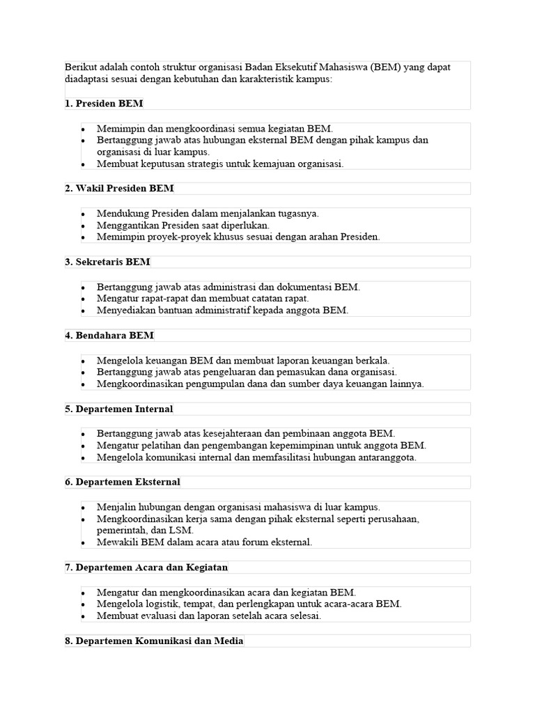 Struktur Organisasi Badan Eksekutif Mahasiswa | PDF Struktur Organisasi Badan Eksekutif Mahasiswa | PDF