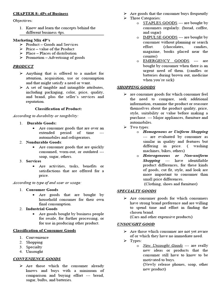 Chapter 8 - Entrep - Marketing 4Ps of Business | PDF | Goods | Final Good