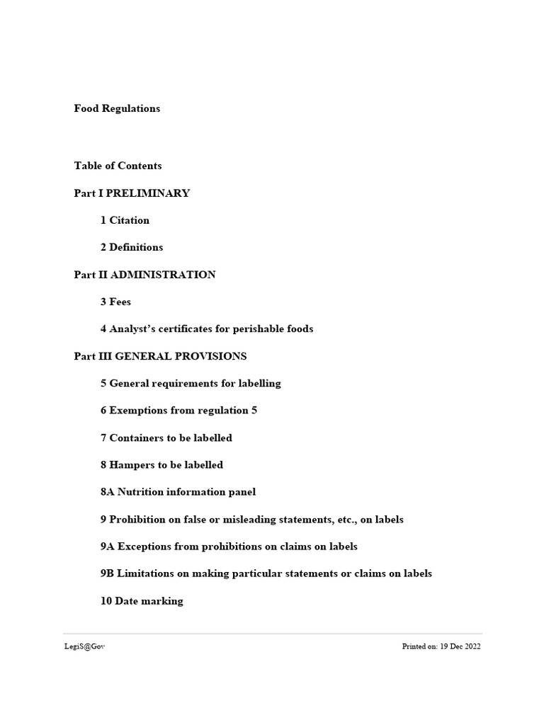 Food Regulations | PDF | Drink | Nutrition