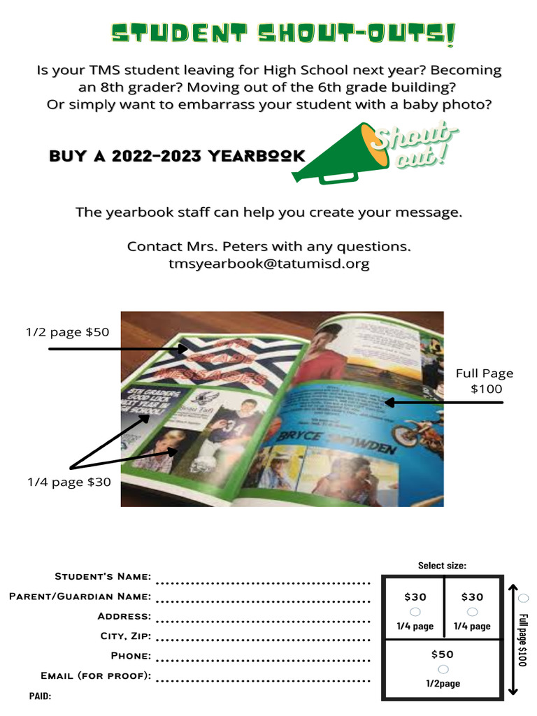TMS Yearbook Pre-Order Sale | PDF