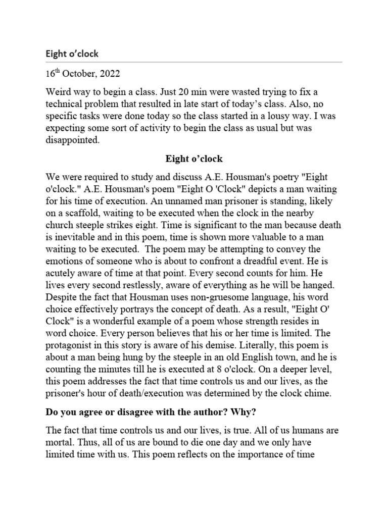 Eight O'clock | Download Free PDF | Poetry Eight O'clock | Download Free PDF | Poetry