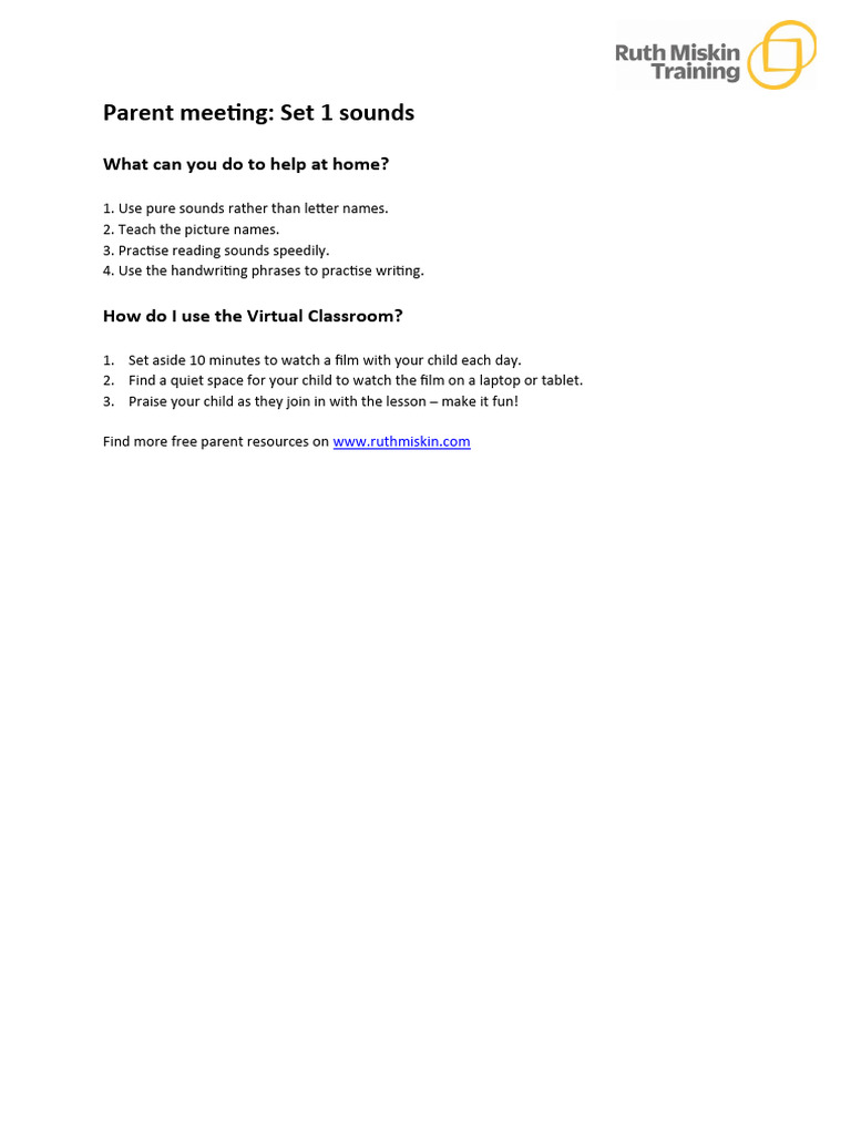 Set 1 Sounds Parent Meeting Handout 2023 | PDF