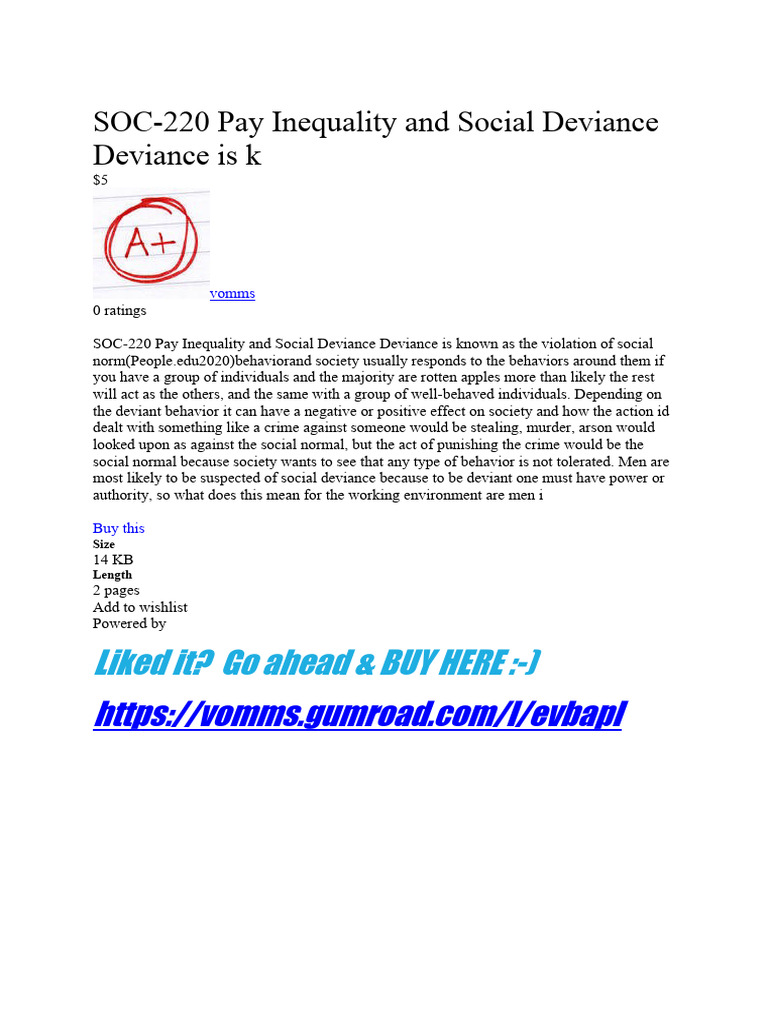SOC-220 Pay Inequality and Social Deviance Deviance Is K: Liked It? Go Ahead & BUY HERE:-) | PDF