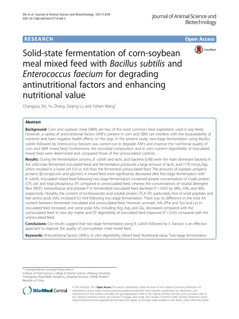 Solid State Fermentation Of Corn Soybean Meal Mixe Pdf Fermentation
