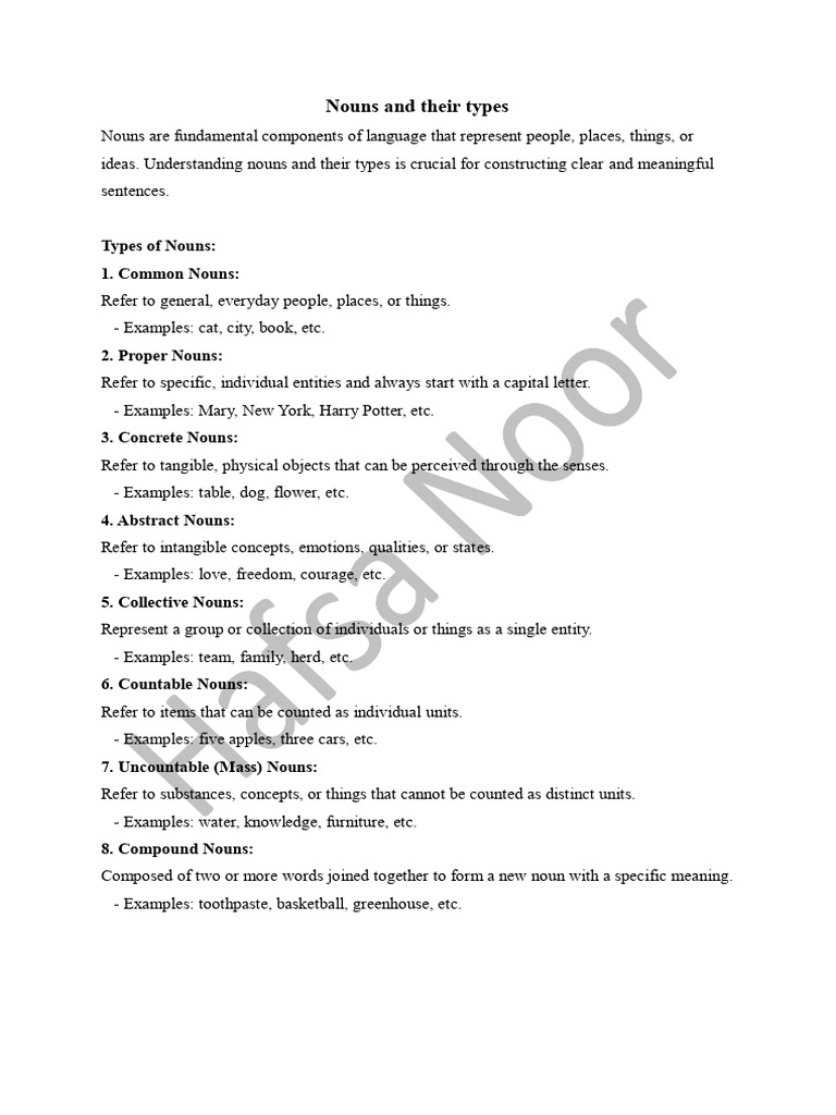 Nouns and their types | PDF | Noun | Concept