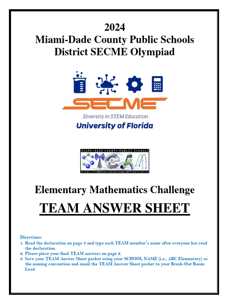 2024 SECME ES Team ANSWER SHEET | PDF
