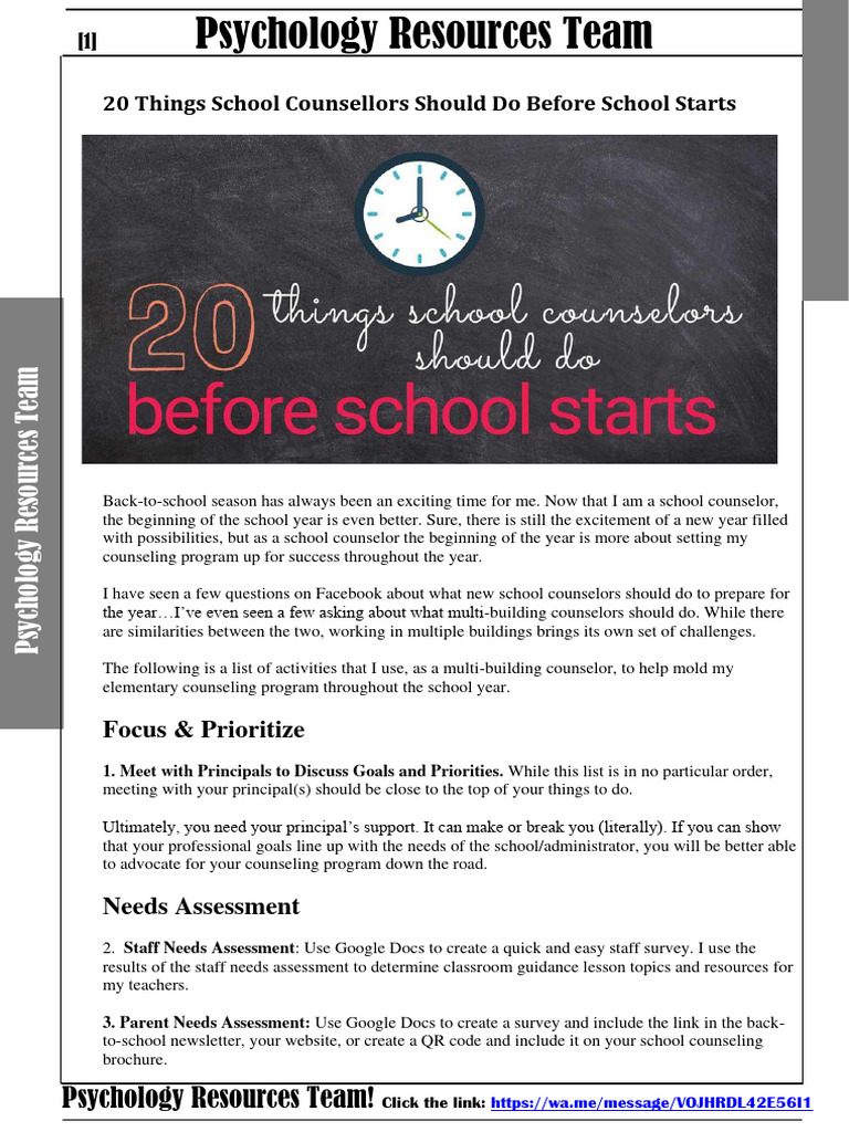 20 Things School Counselors Should Do Before School Starts | PDF ...