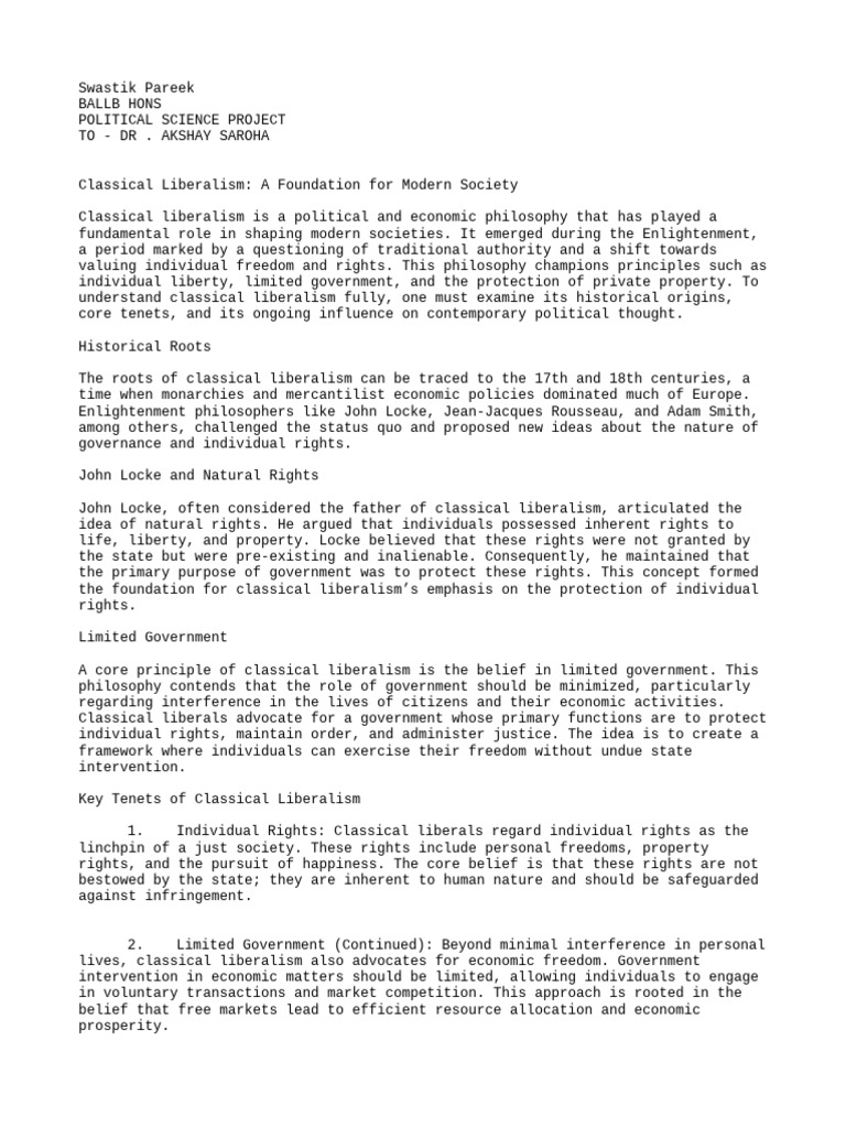 Classical Liberalism: Modern Society's Roots | PDF | Liberalism ...
