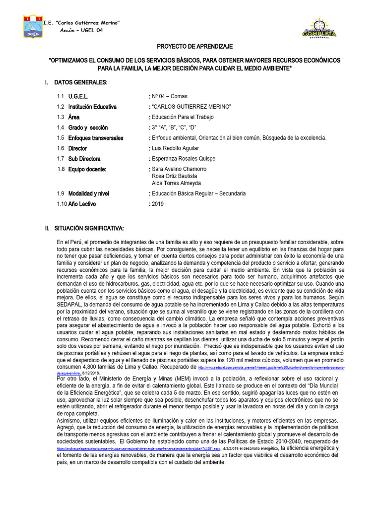 Proyecto de Aprendizaje Ept 2019 | PDF | Iniciativa empresarial | Investigación cuantitativa