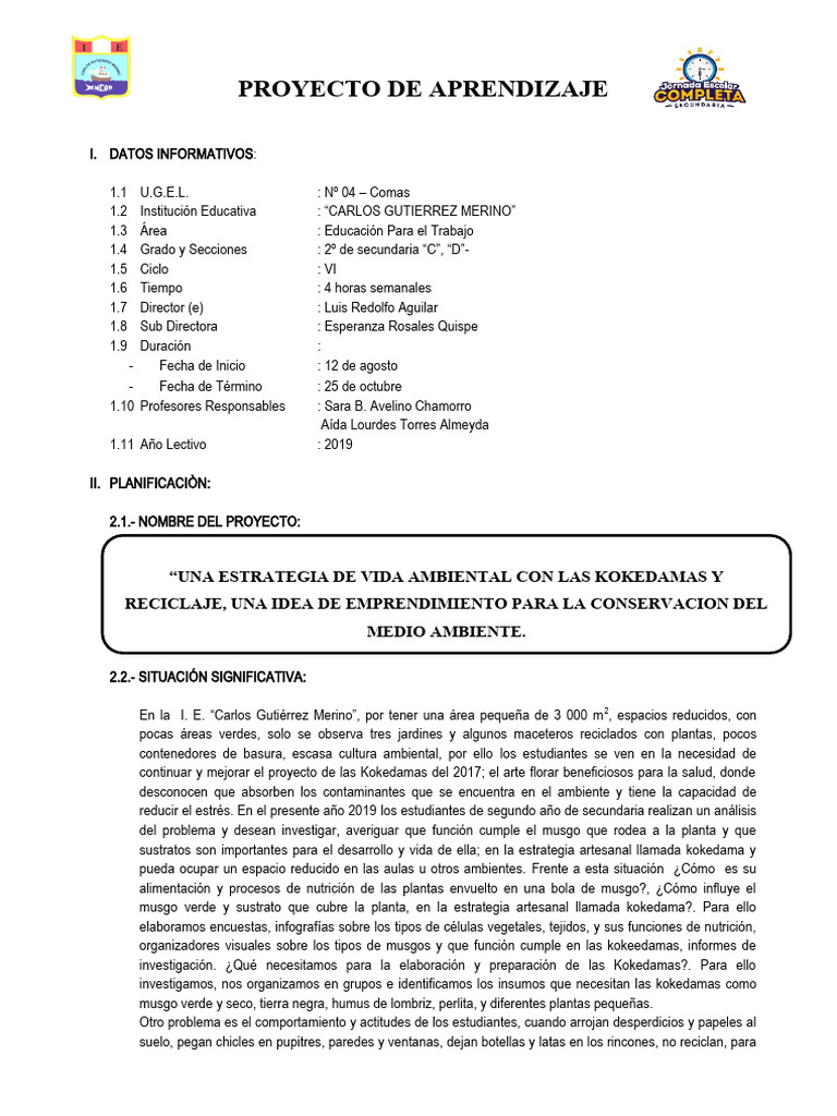 Proyecto de Aprendizaje de 2do Cta y Ept-2019 | PDF | Aprendizaje | Investigación cuantitativa