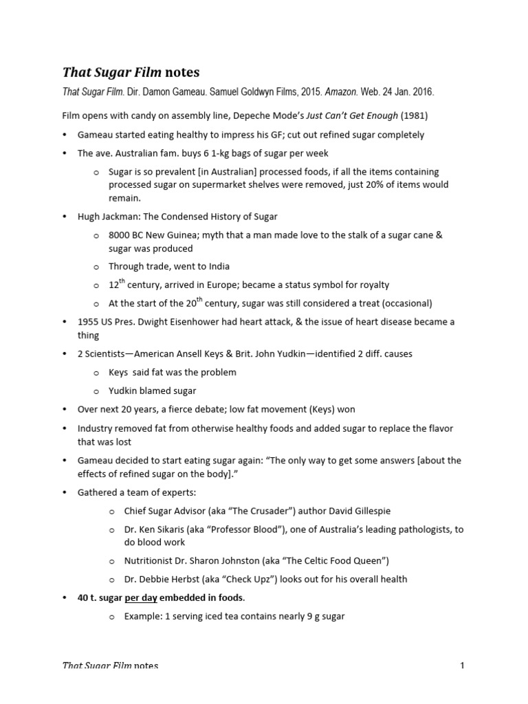 That Sugar Film Notes | PDF | Fructose | Glucose