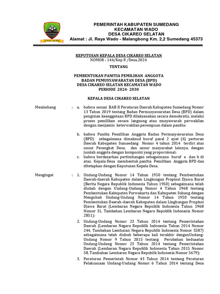 SK PANITIA BPD Ciksel 2024 | PDF