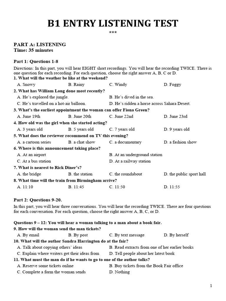 Entry Listening Test | PDF
