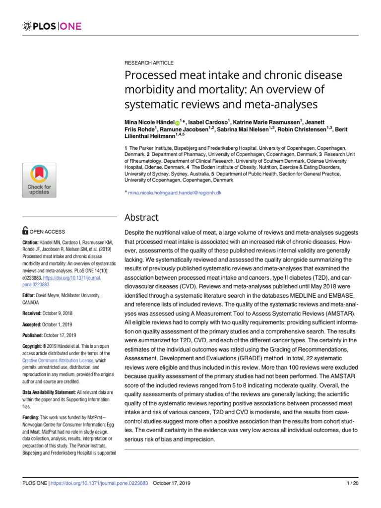 Processed Meat Intake and Chronic Disease Morbidit | PDF | Systematic ...