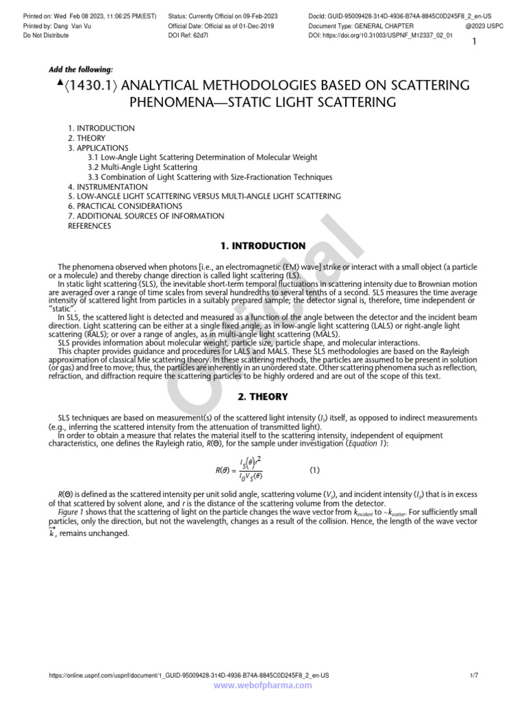 Static Light Scattering Guide | PDF | Scattering | Materials Science