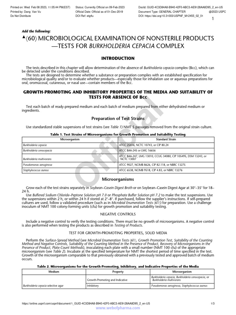 〈60〉 Microbiological Examination of Nonsterile Products Tests for ...