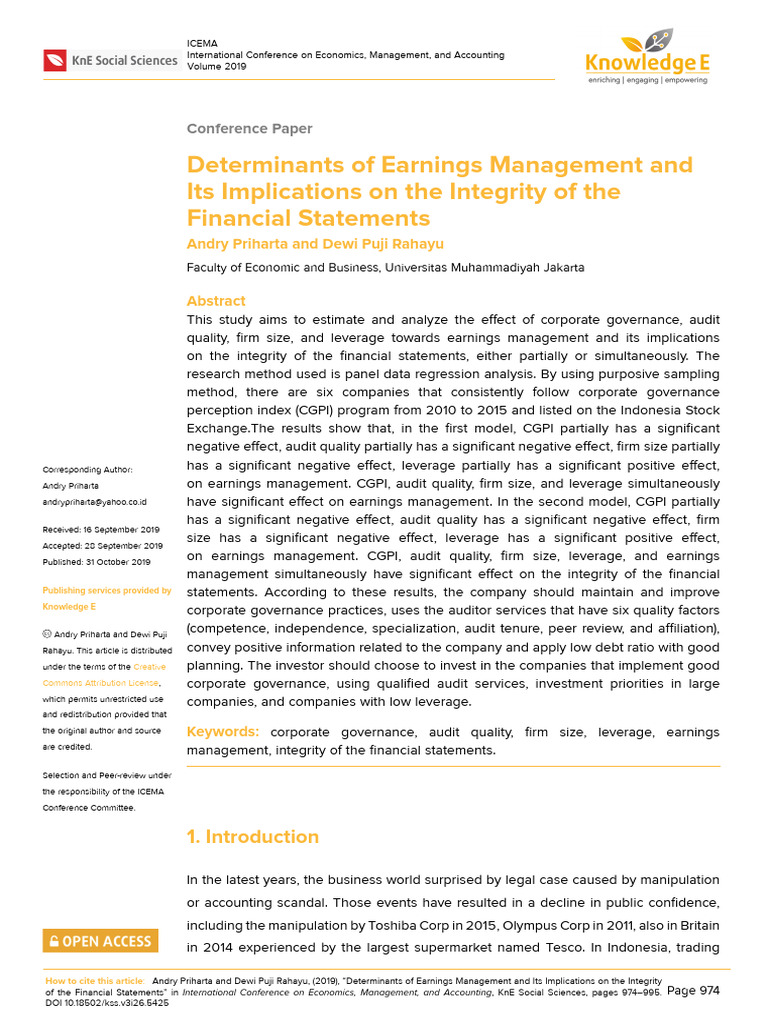 Earnings Management and Financial Integrity | PDF | Audit | Corporate ...