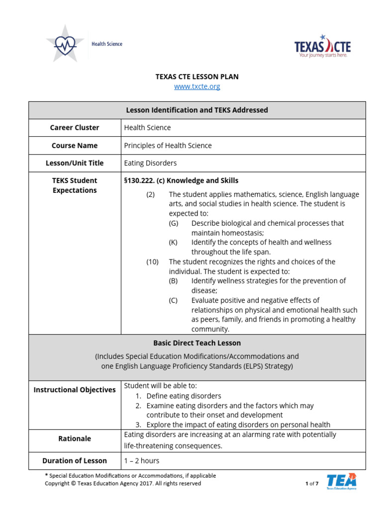 Lesson Plan Eating Disorders | PDF | Eating Disorder | Bulimia Nervosa