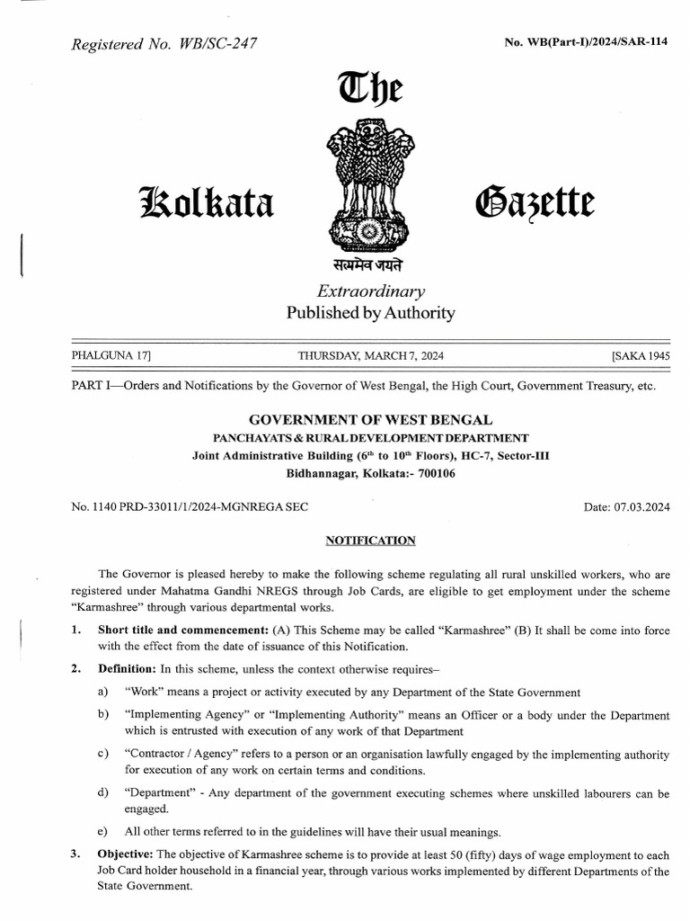 Karmashree Kolkata Gazette 1 | PDF