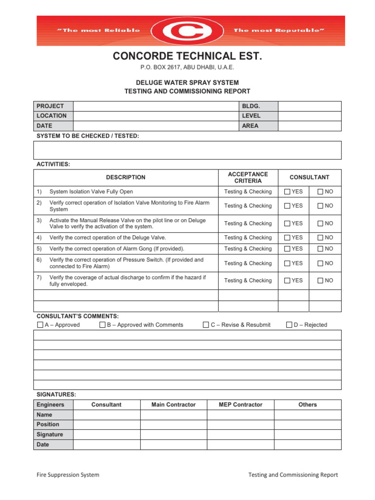 Deluge Testing & Commissioning Report | PDF