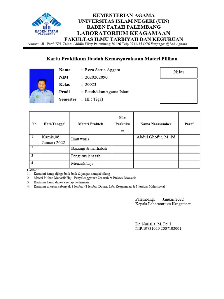 (Reza Satria Anggara) Kartu Praktikum Ibadah Kemasyarakatan Materi ...