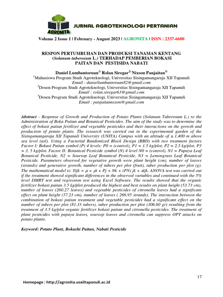 Jurnal Tanaman Kentang (Daniel Dan Rolan) | PDF