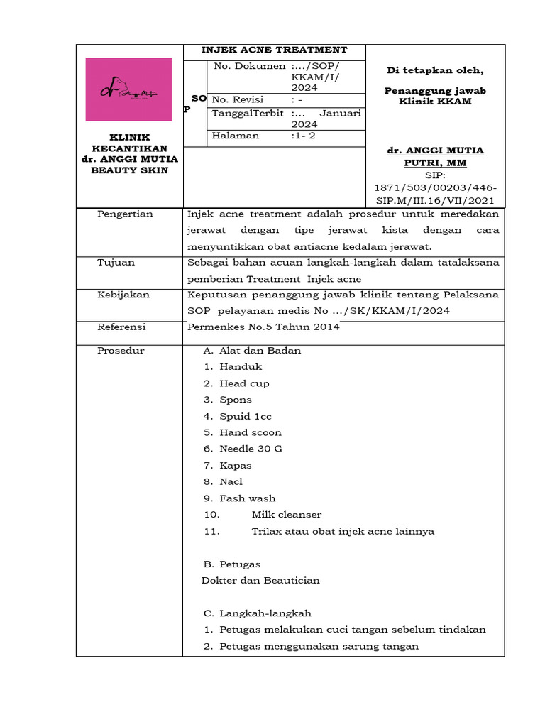 Sop Injek Acne | PDF
