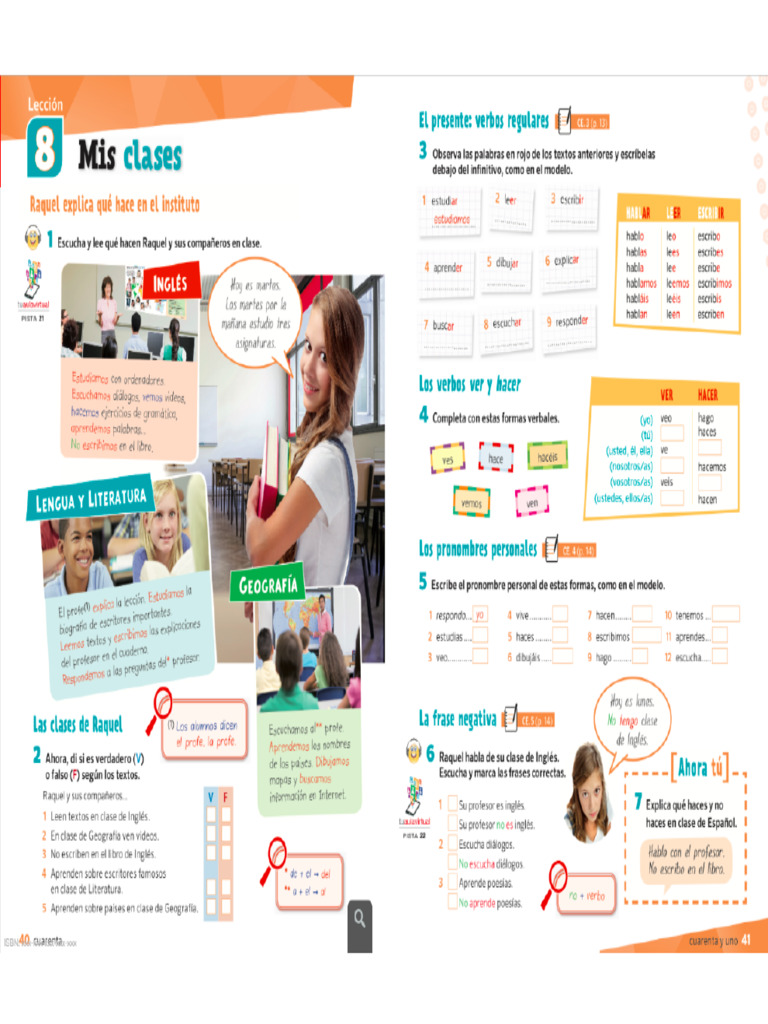 A1 Unit 3 Leccion 8 Mis Classes 40-41 | PDF