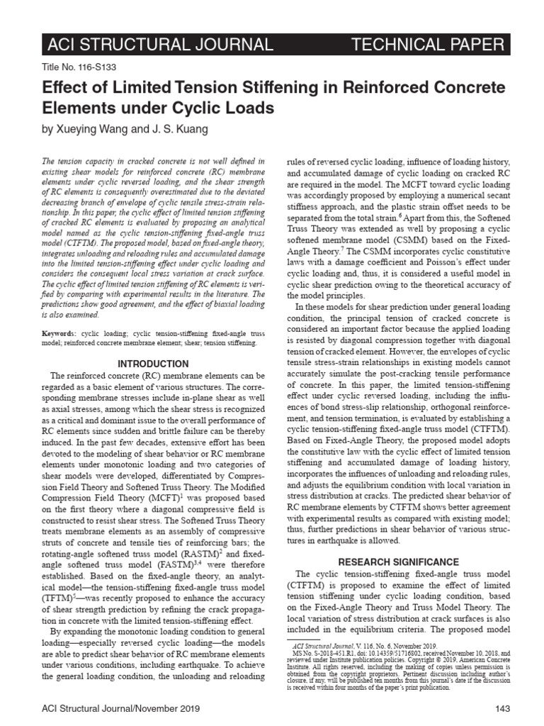 Effect of Limited Tension Stiffening in RC Elements Under Cyclic Loads ...