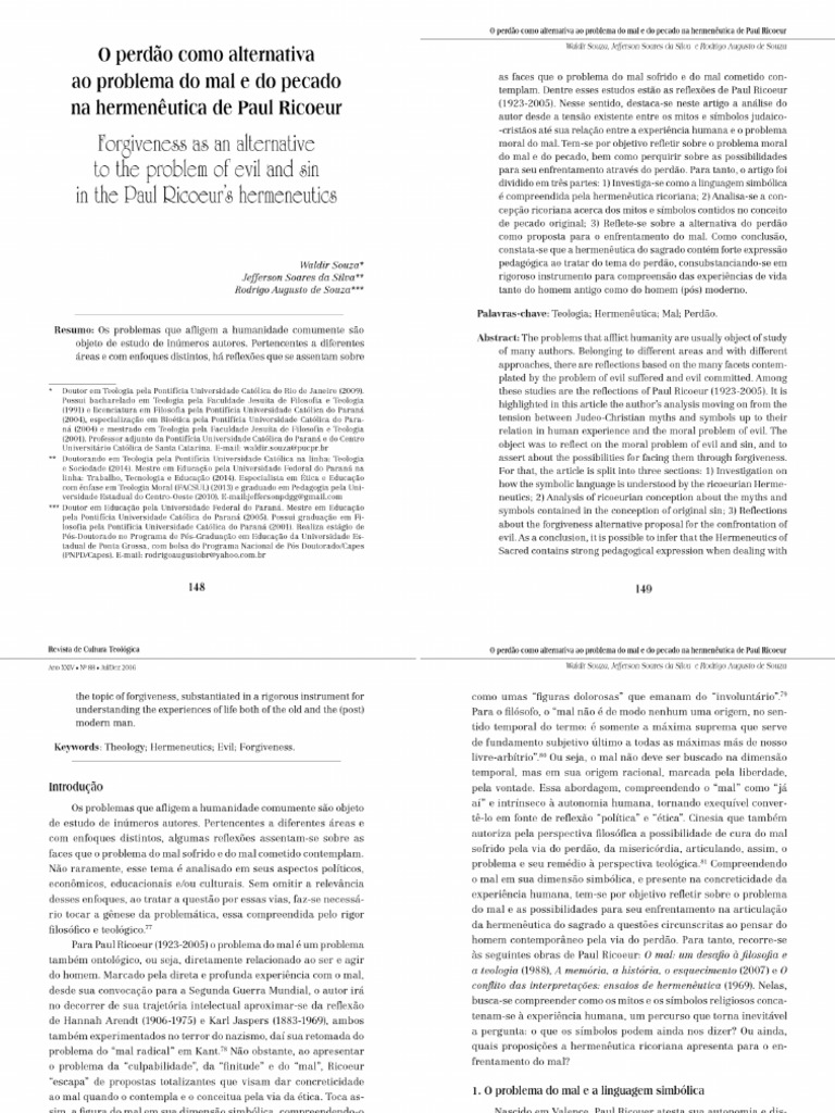 Vista Do O Perdão Como Alternativa Ao Problema Do Mal e Do Pecado Na Hermenêutica de Paul ...
