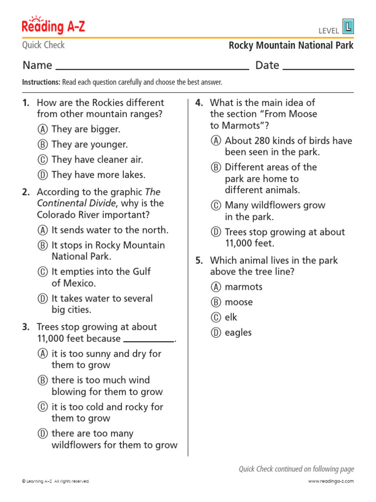 Rocky Mountain National Park Quiz | PDF