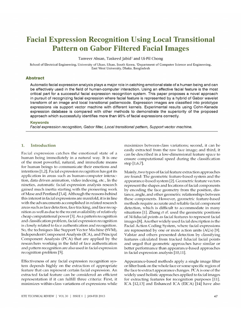 Facial Expression Recognition Using Local Transitional Pattern On Gabor Filtered Facial Images | PDF