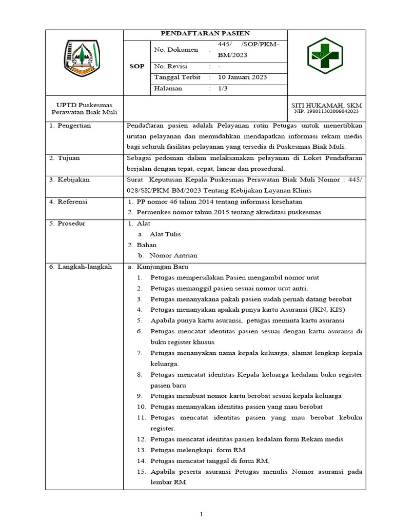 Prosedur Pendaftaran Pasien Puskesmas | PDF