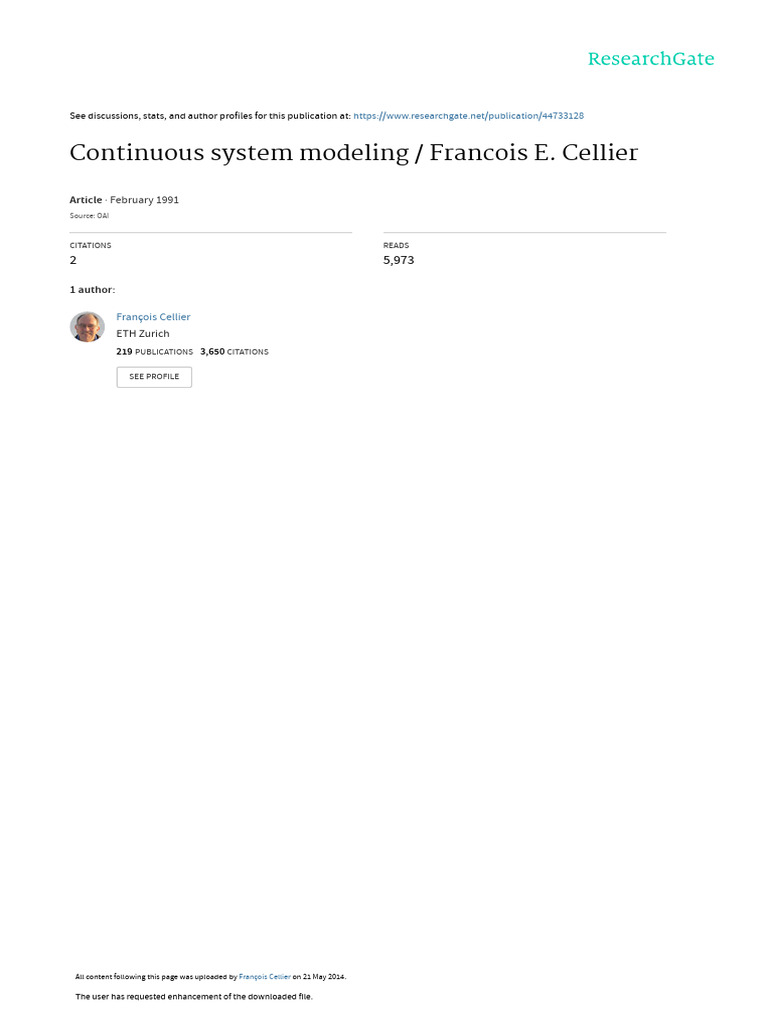 Continuous System Modeling / Francois E. Cellier: February 1991 | PDF | Spice | Applied Mathematics
