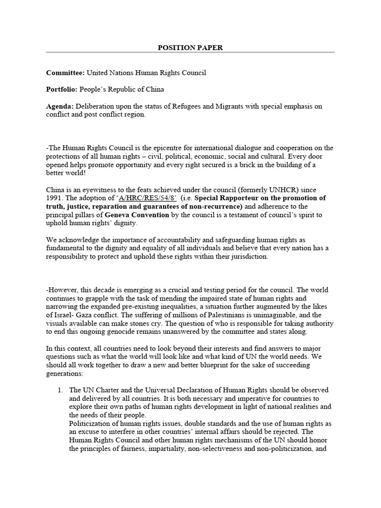 POSITION PAPER China | PDF | Human Rights | United Nations
