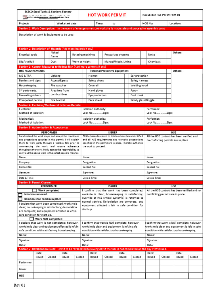 HOT WORK PERMIT | PDF | Personal Protective Equipment | Safety