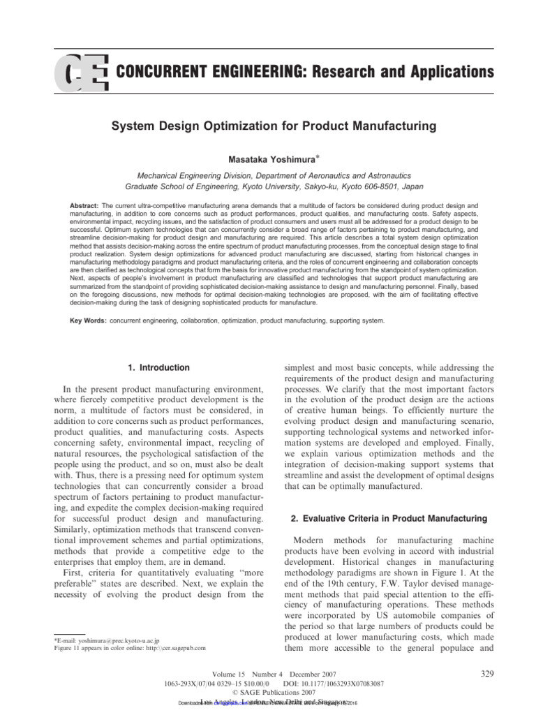 CONCURRENT ENGINEERING: Research and Applications: System Design Optimization For Product ...