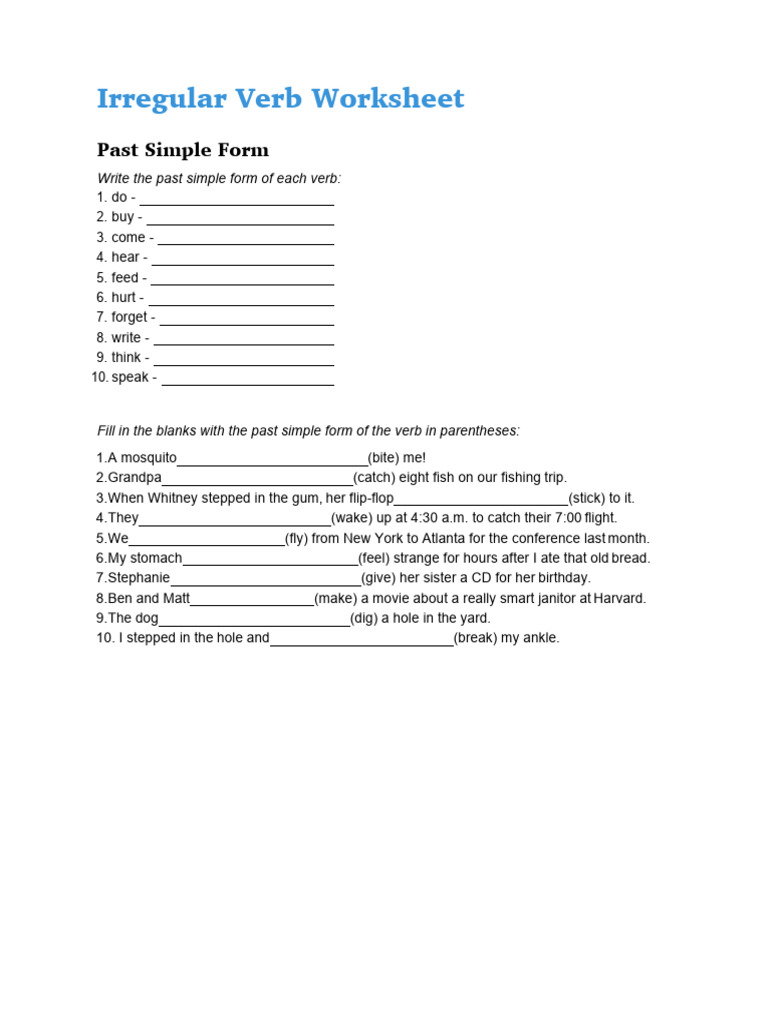 Irregular Verb Worksheet A | Download Free PDF | Linguistic Morphology