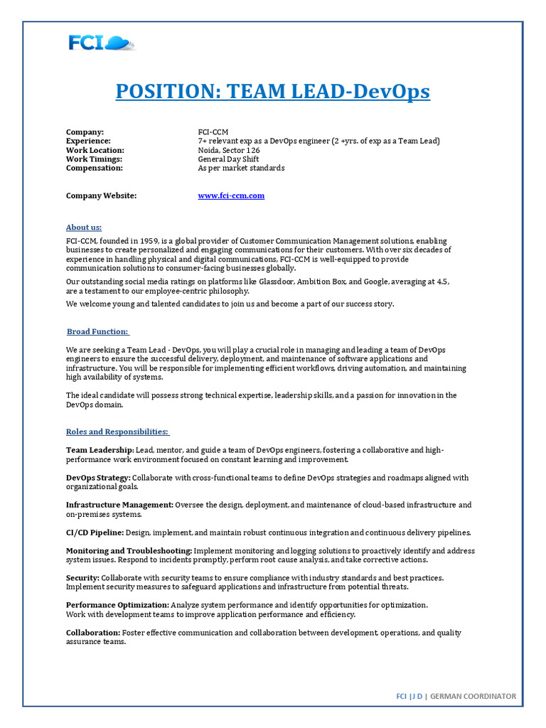 Team Lead- DevOps | PDF | Cloud Computing | Information Technology Management