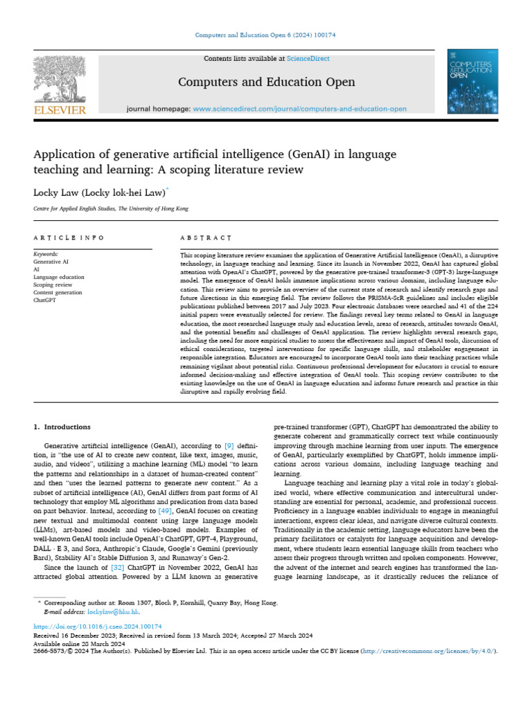 Application of Generative Artificial Intelligence (GenAI) in Language ...