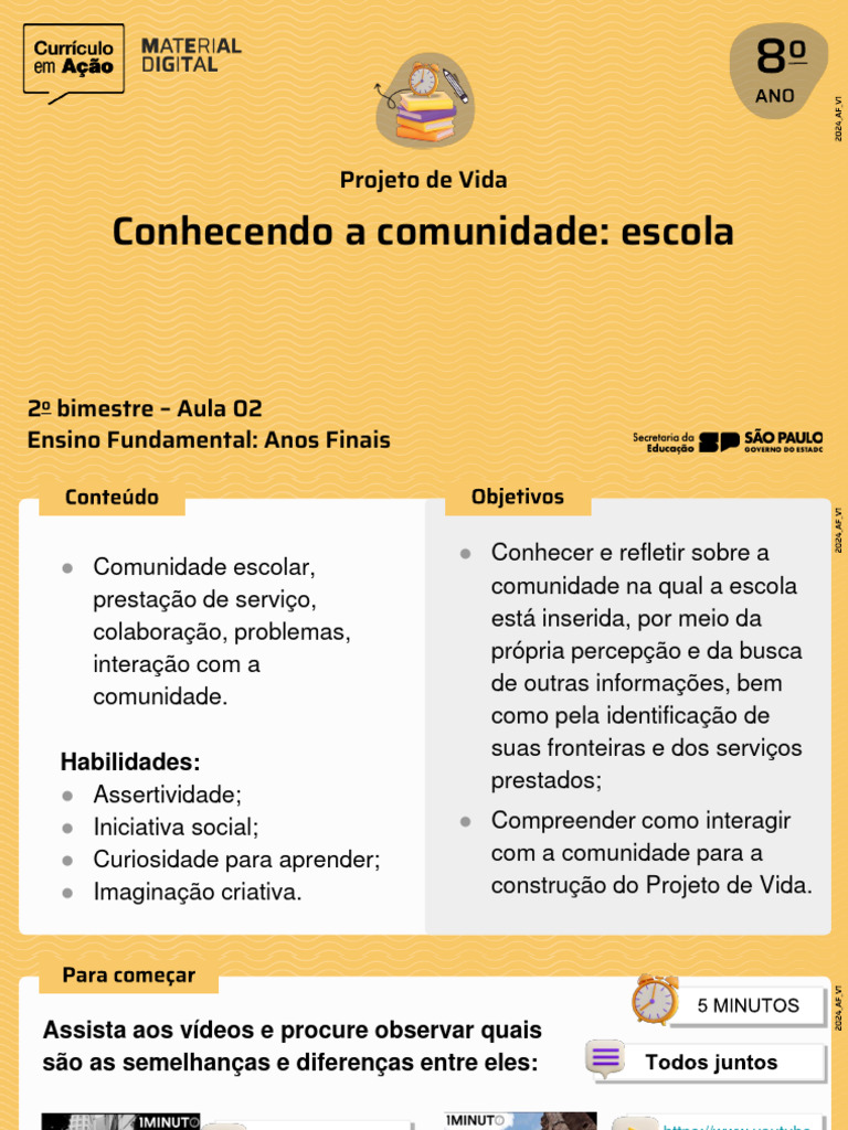 Projeto de Vida - Aula 2 - 2°bim - 8° | PDF | Lazer | Sociologia