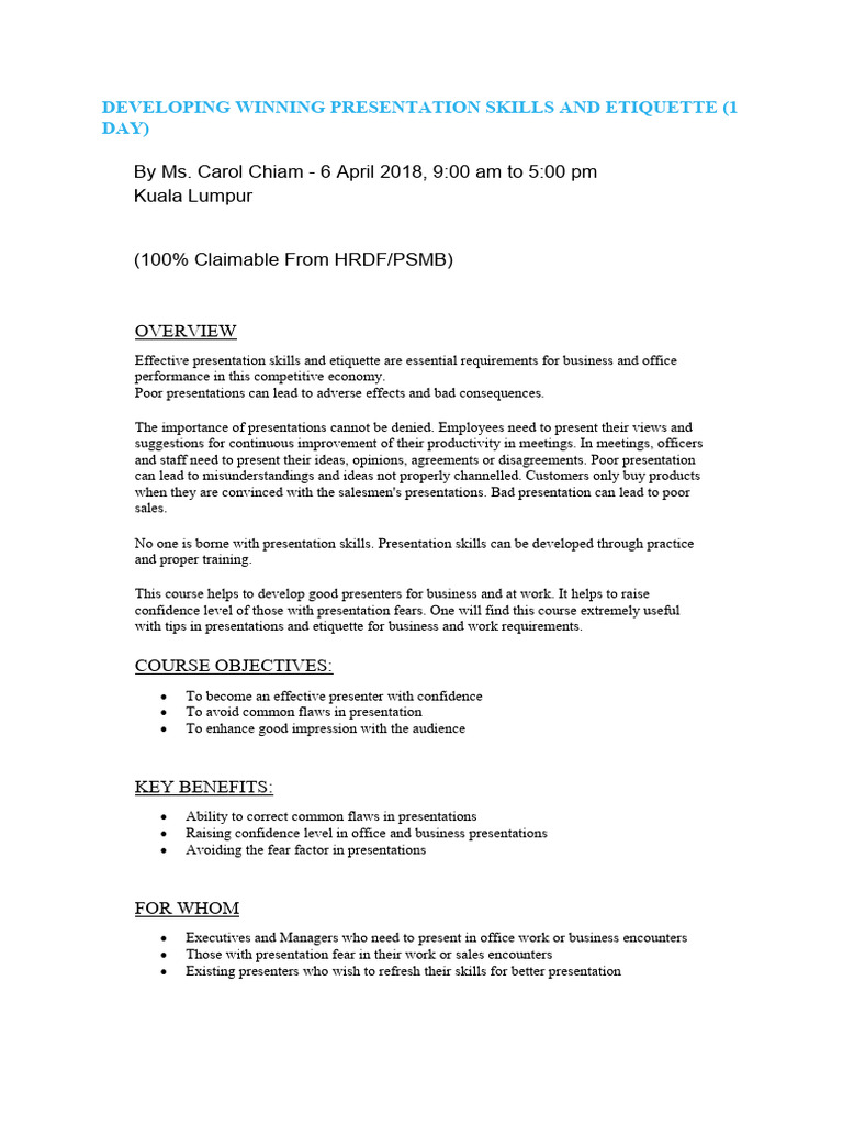 Developing Winning Presentation Skills and Etiquette | PDF ...