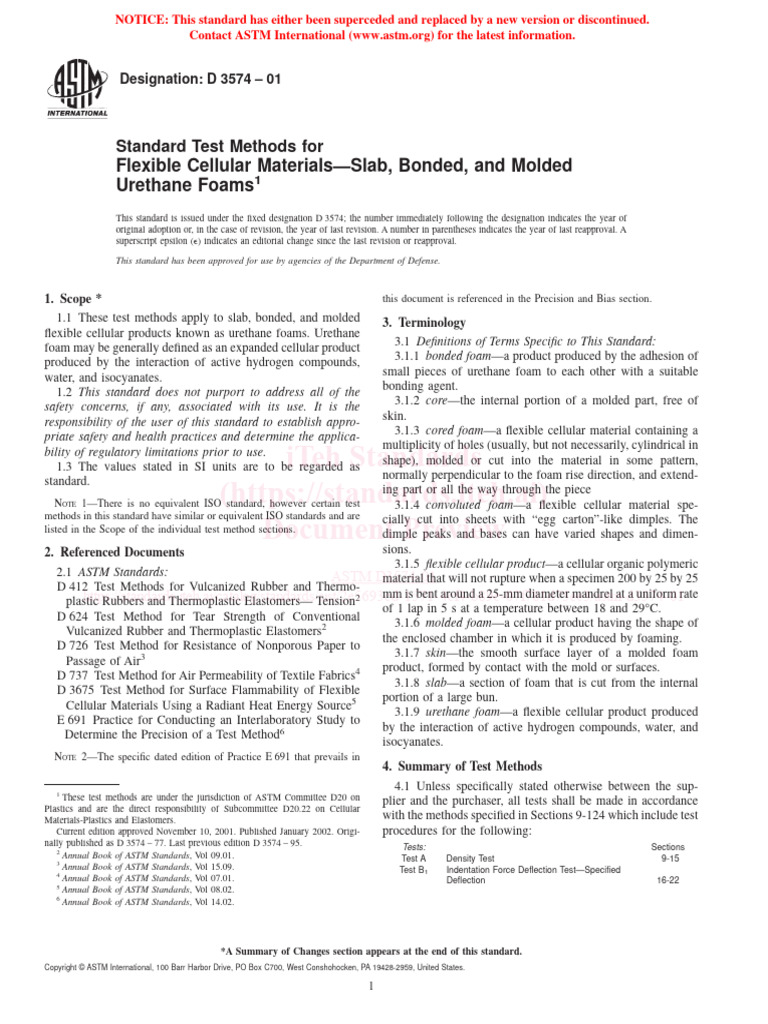 Astm D3574 01 Pdf Density Polyurethane
