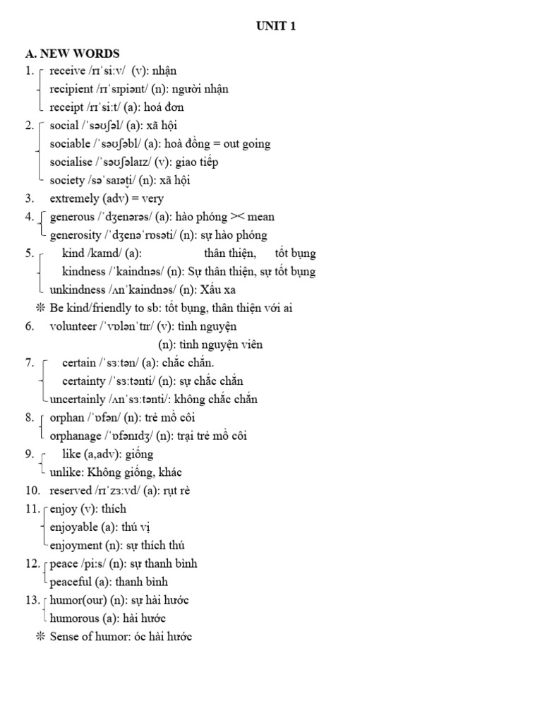 New Words + Grammar Unit 1 - L P 8 | PDF