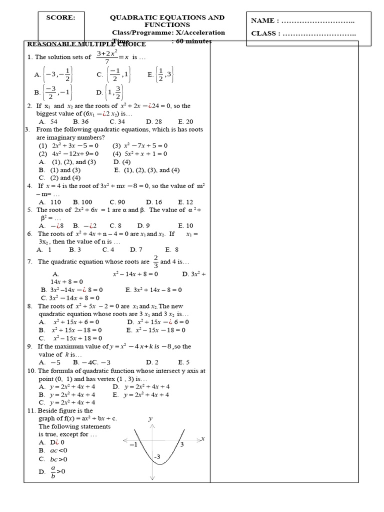 Remedial Test 1 Aksel | PDF | Quadratic Equation | Mathematical Relations